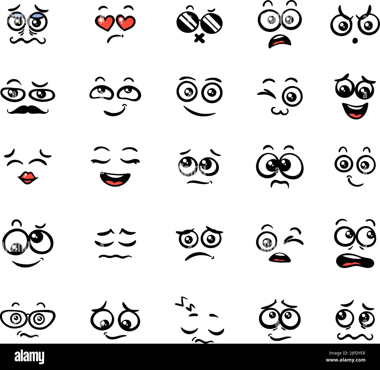 Différents jeux d'émoticônes de dessin animé. Doodle visages, yeux et ...