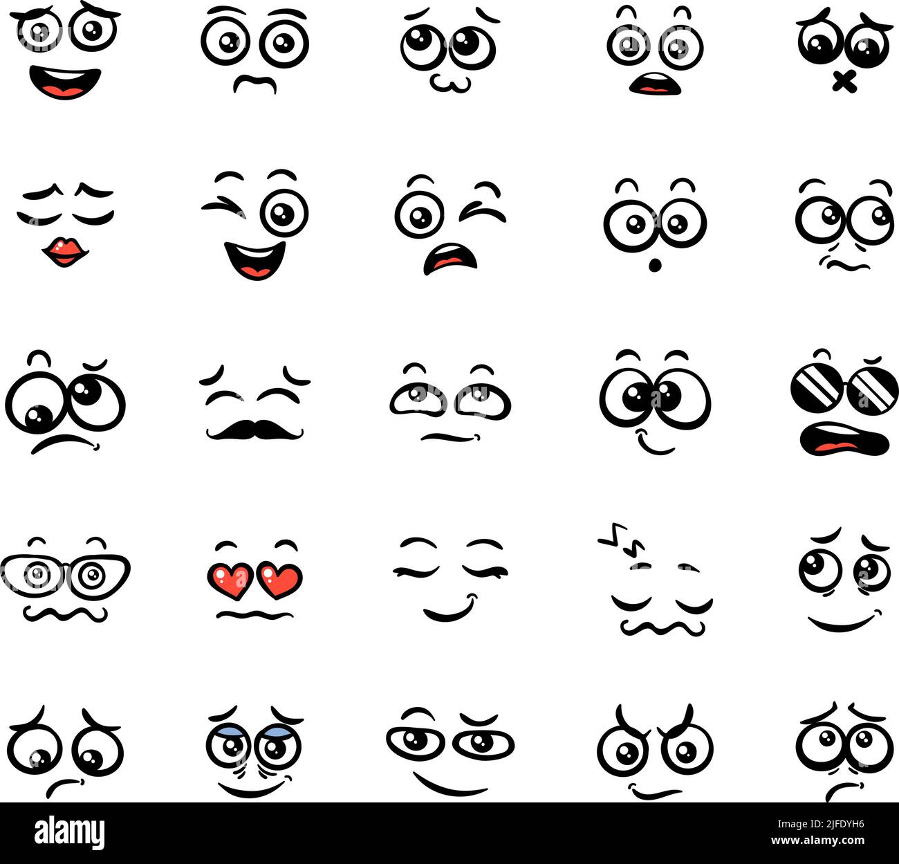 Différents jeux d'émoticônes de dessin animé. Doodle visages, yeux et ...