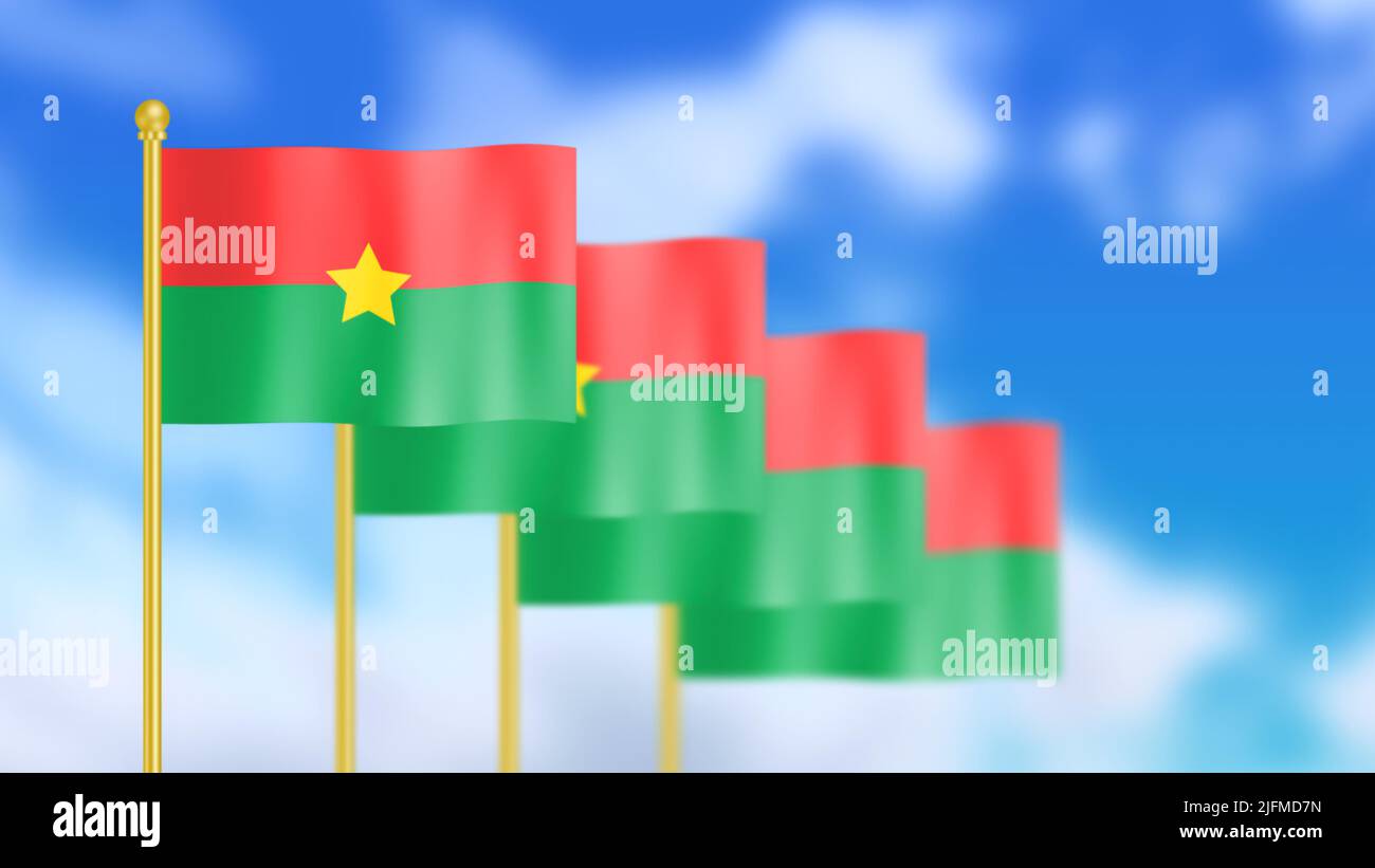 Quatre drapeaux nationaux du burkina Faso agitant dans le vent ont mis ...