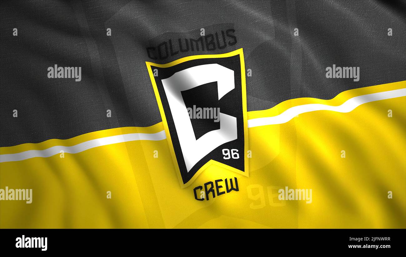 Drapeau 3D mobile avec emblème. Mouvement. Animation du drapeau avec logo du club de football ...