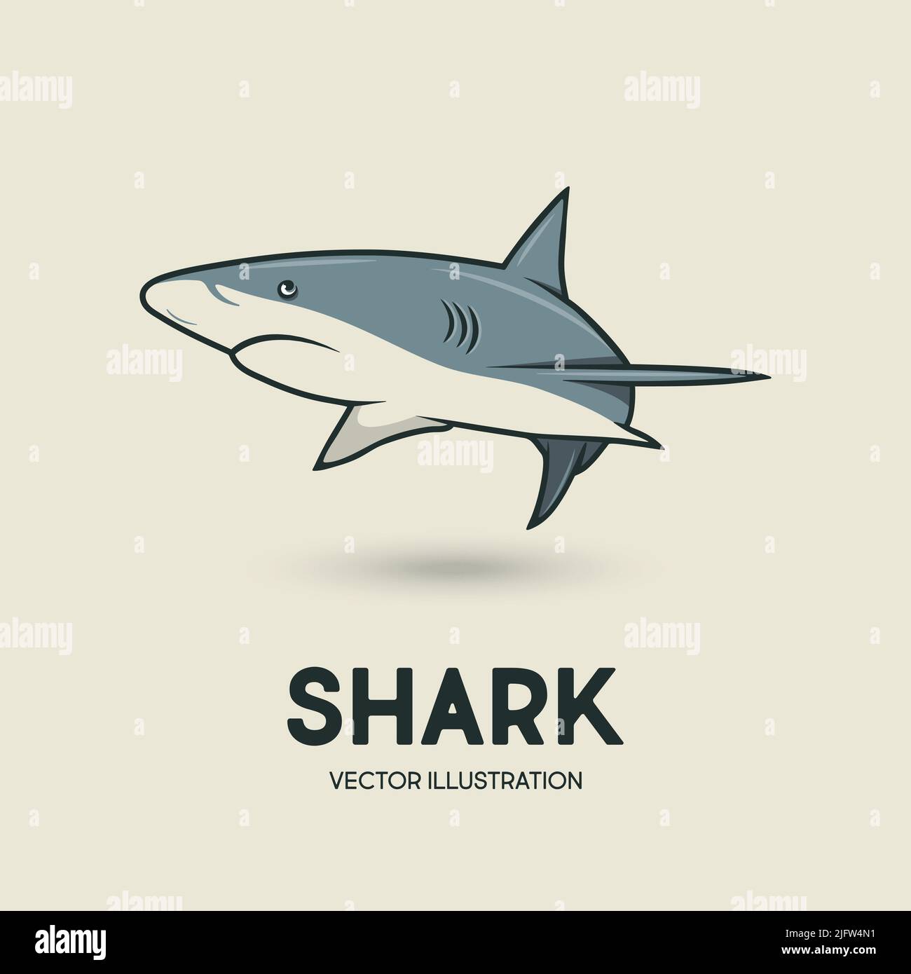 Requin de dessin vectoriel isolé. Requin blanc avec contour dessiné à ...