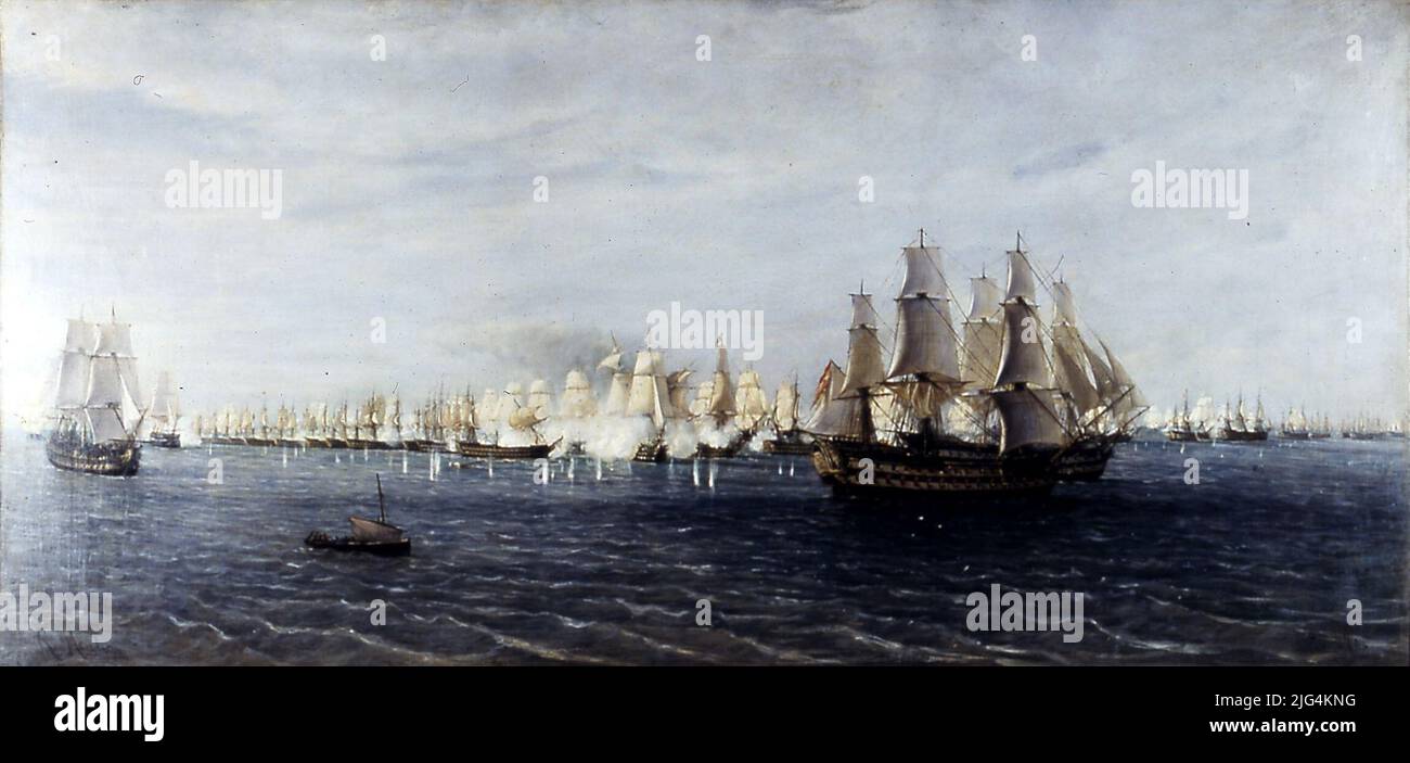 Vue générale de Trafalgar combat, 21 octobre 1821. Peinture. Il ...