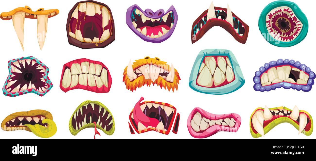 Ensemble de bouche de monstre avec des images isolées de la bouche de ...