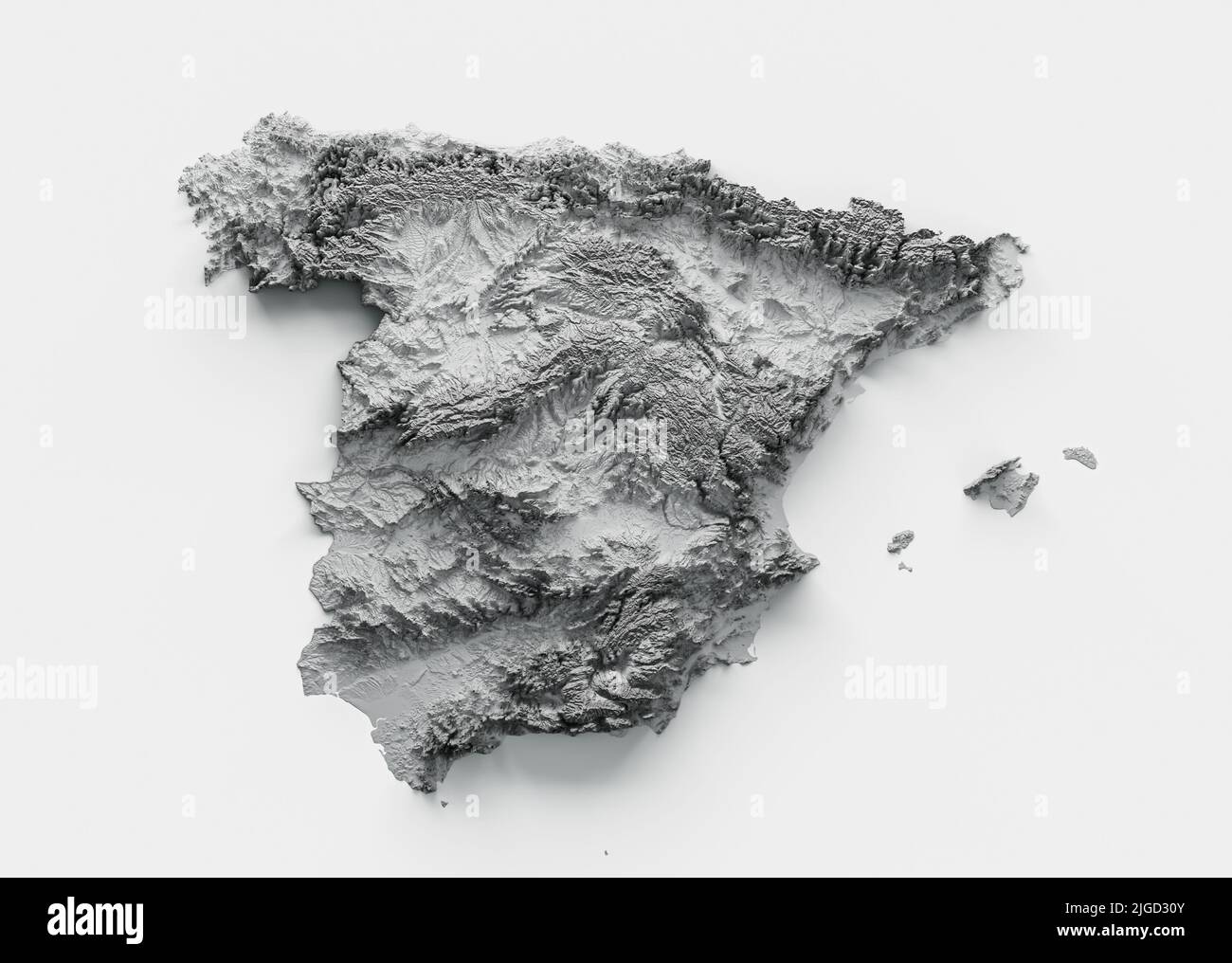 Une illustration de 3D de la carte d'Espagne carte de relief ombré isolée sur fond blanc Photo ...