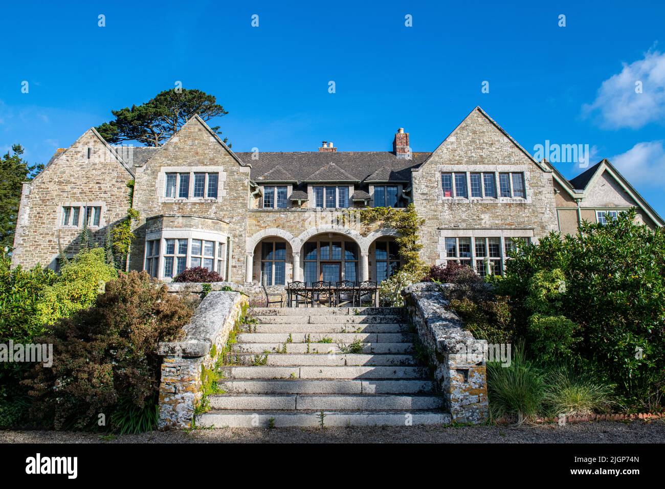 Vue depuis Bosloe House, manoir de style art et artisanal près de ...