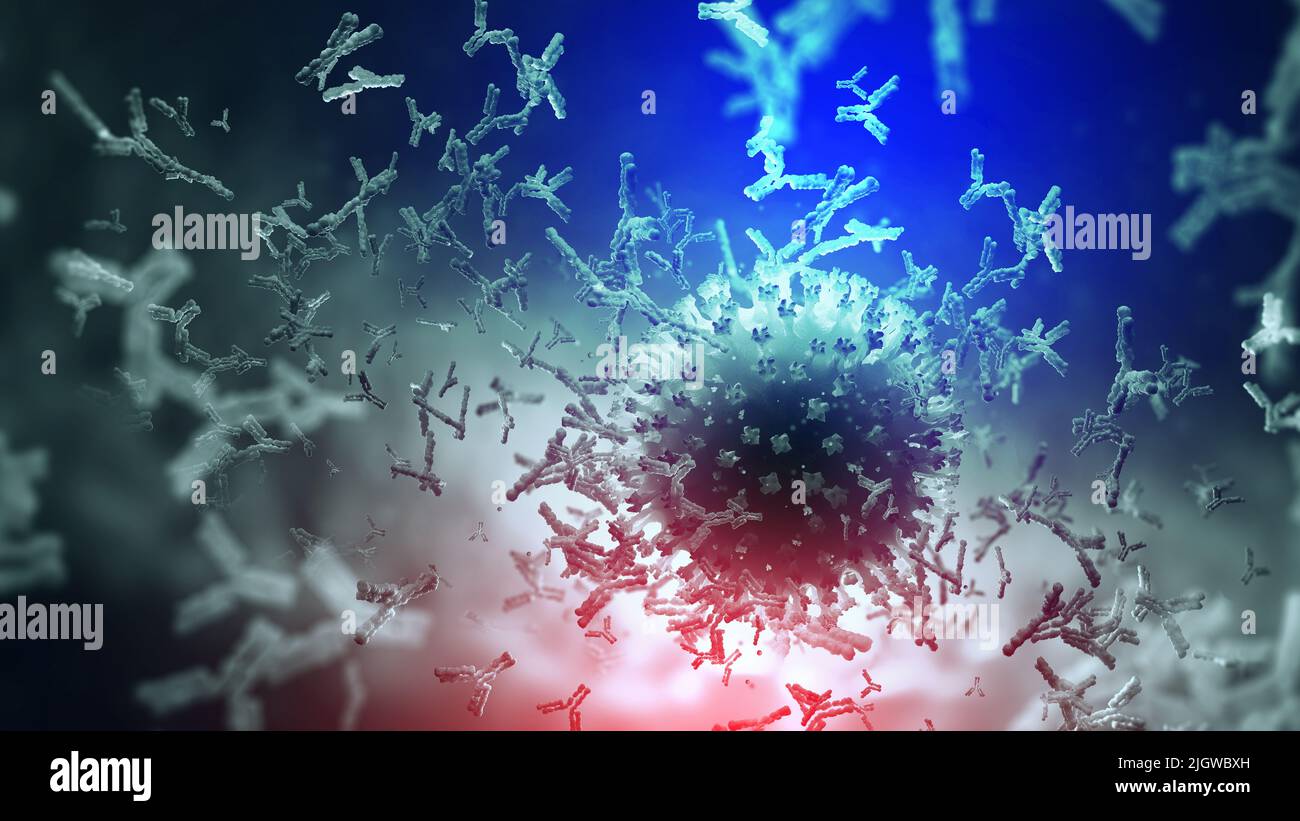 Vaccin. Production d'anticorps. Virus sous microscope. Anticorps et ...