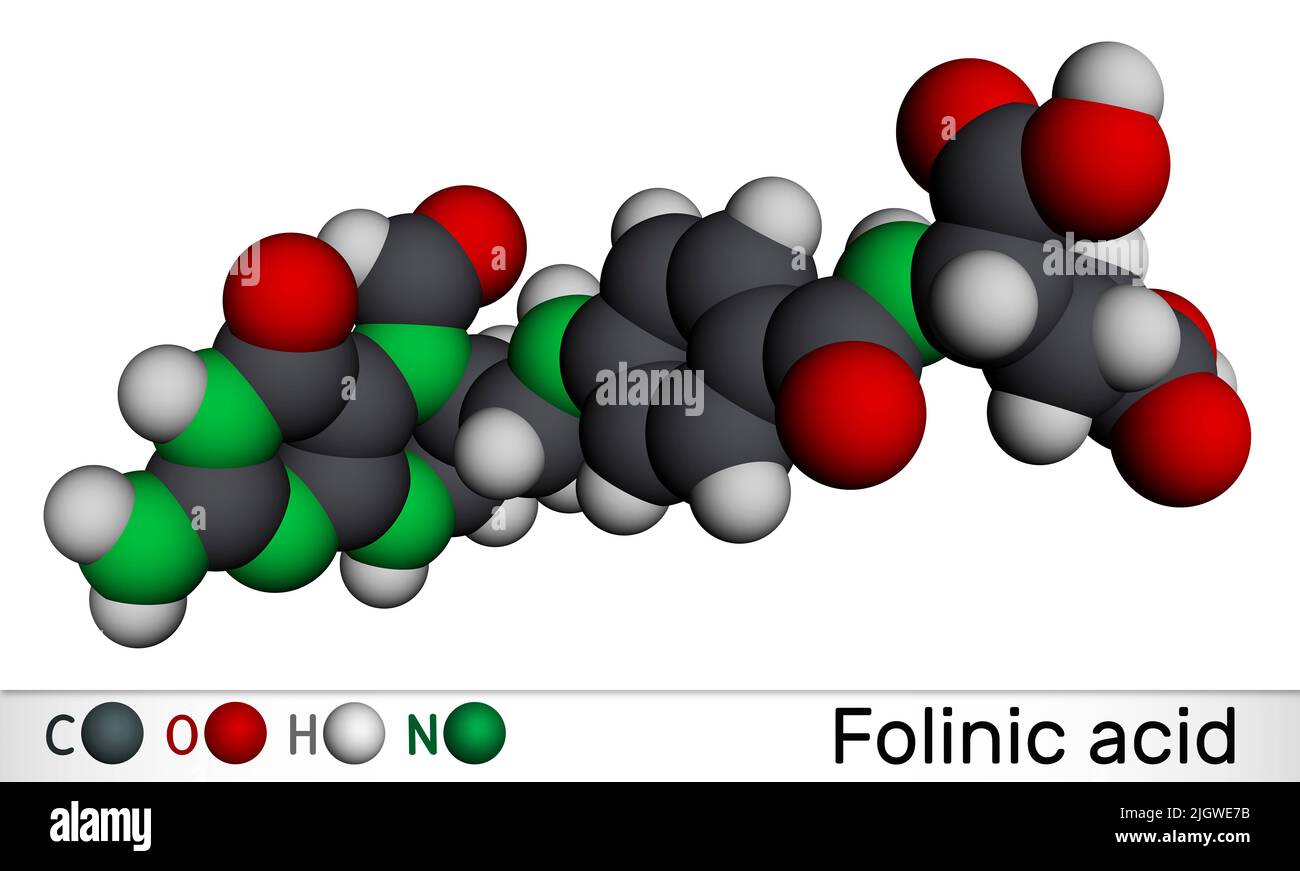 Acide folinique, molécule de leucovorine. C'est un analogue de la ...