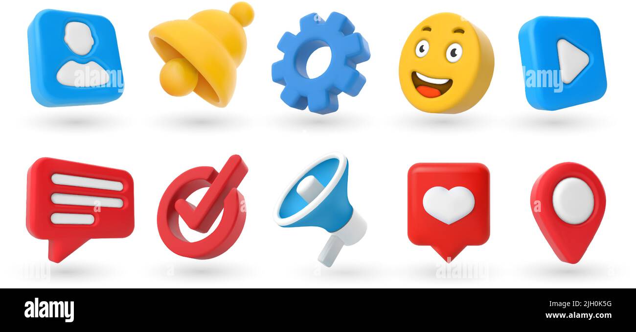 Marketing 3D icônes. Code PIN, coche, émoticône de sourire jaune et ...