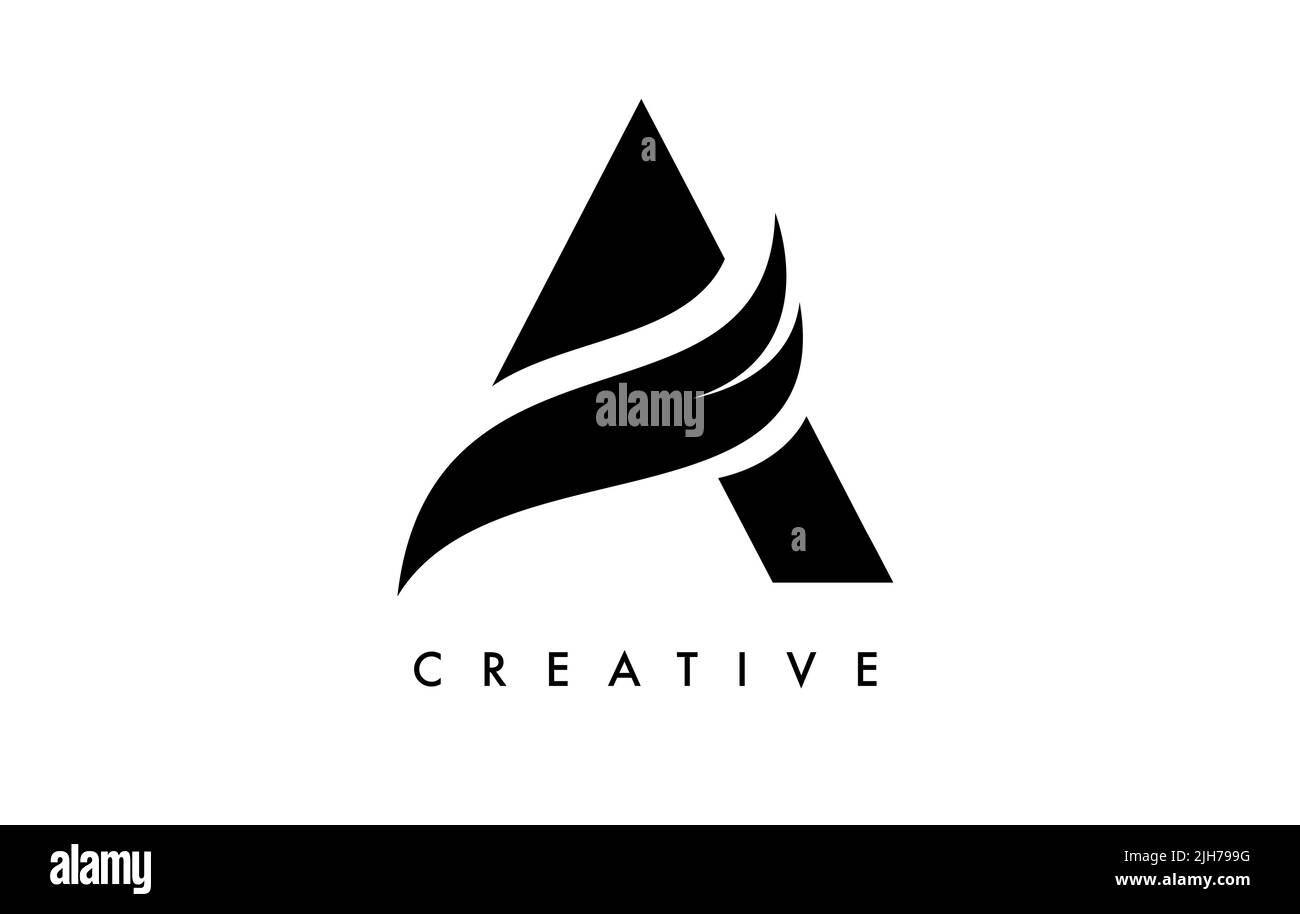 Lettre A logo Icon avec logo Swoosh et illustration Creative Cut Curved ...
