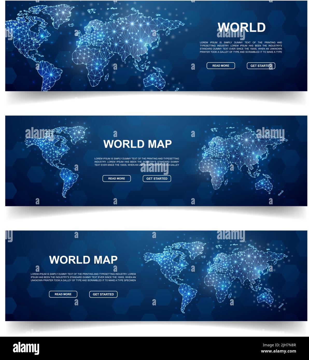 Jeu de trois bannières horizontales World Map. Illustration horizontale ...