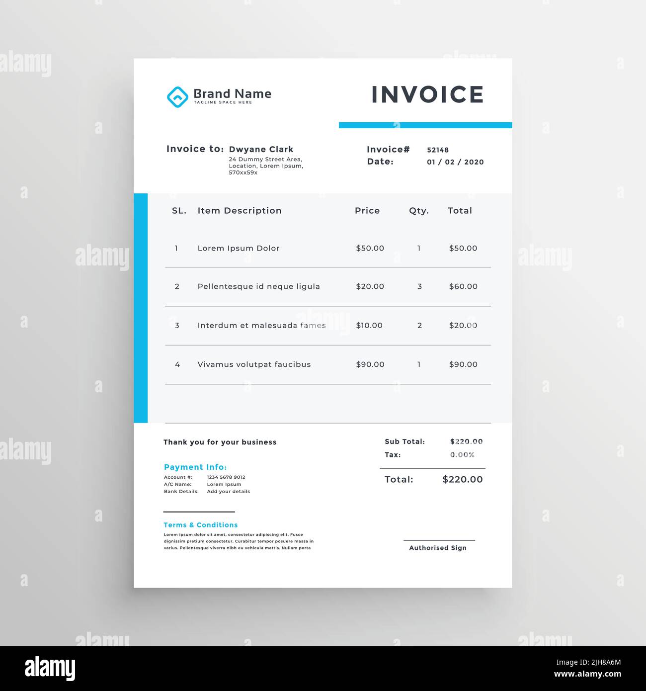 Facture simple Banque d'images vectorielles - Alamy