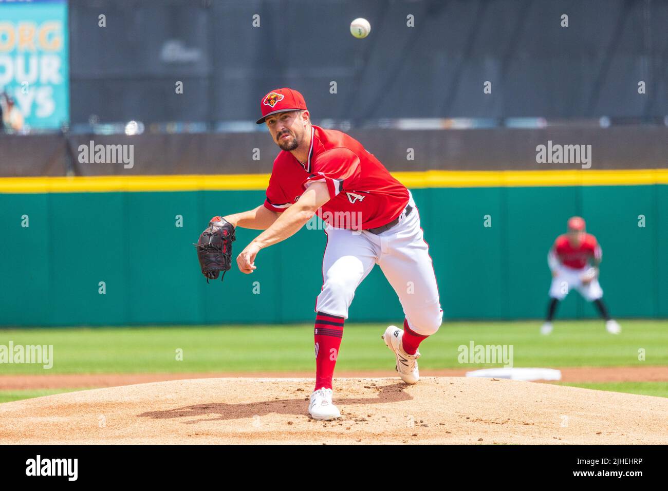 17 juillet 2022: Le pichet des ailes rouges de Rochester, Carson Teel ...