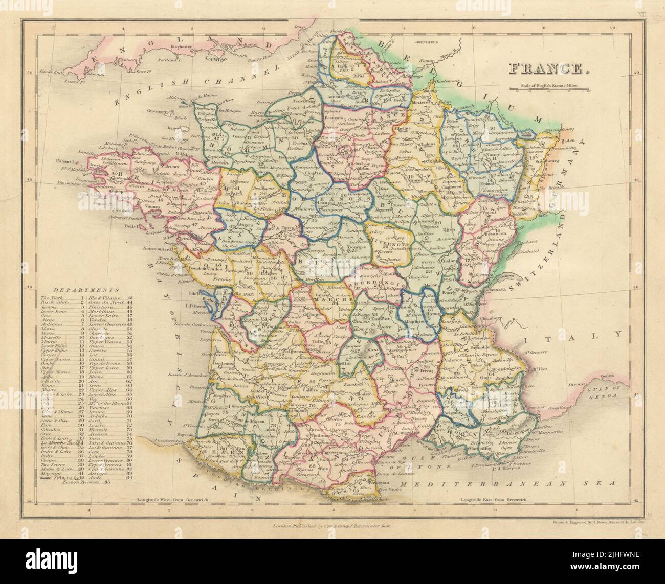 France dans les départements et les provinces par John Dower 1845 carte ...