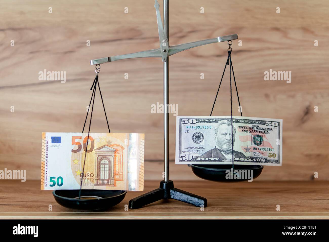 le dollar et l'euro sur les balances. notion d'inégalité des taux de ...