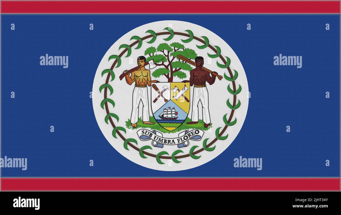 Drapeau de broderie Belize. Tissu cousu avec emblème de Belizean ...