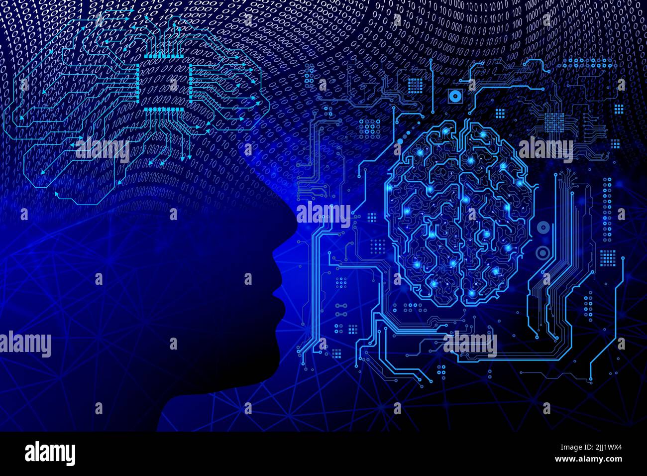 La silhouette du visage humain et le circuit numérique du cerveau - carte de concept de ...