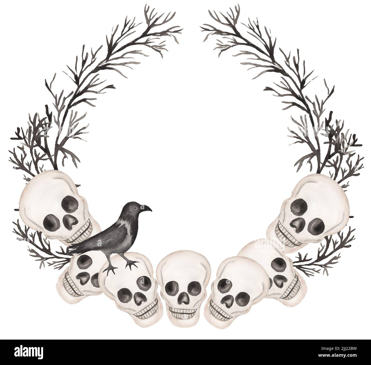 Couronne d'halloween à l'aquarelle dessinée à la main. Cadre de fête ...