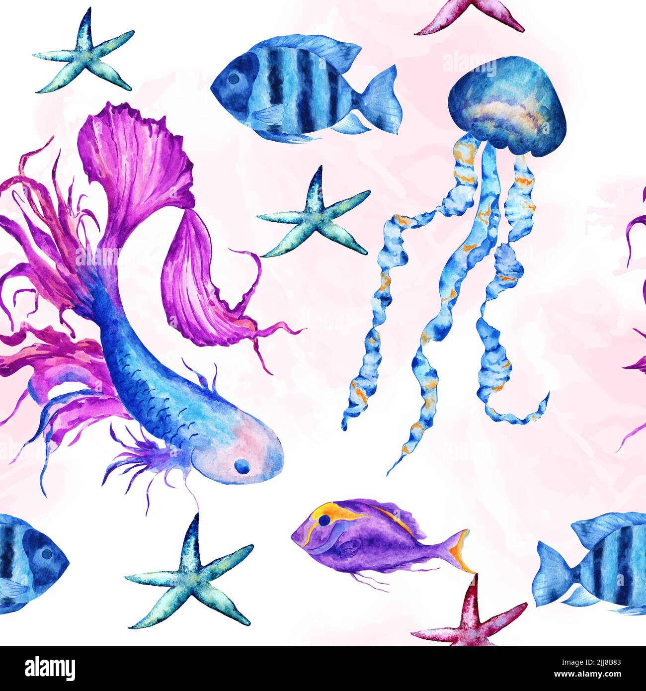 Texture naturelle répétitive sur la vie de la mer.Aquarelle patron sans ...