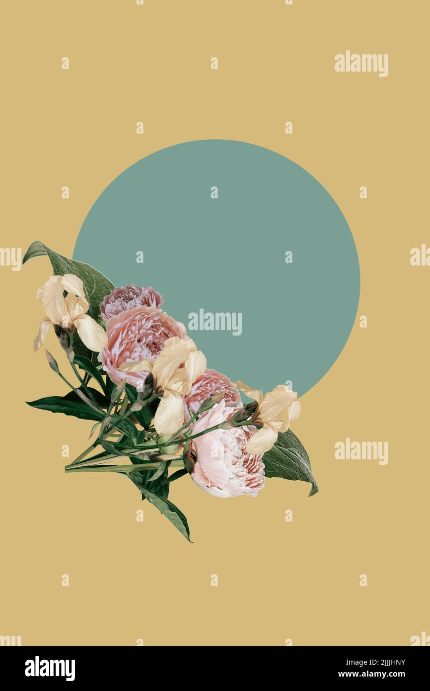 Carte postale avec collage de fleurs. Affiche de collage de fleurs avec ...