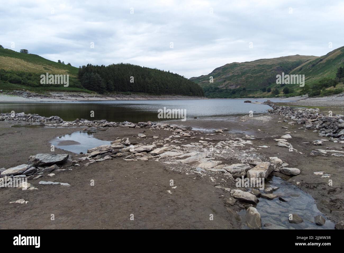 Haweswater, Cumbria, Angleterre, 28 juillet 2022. Les ruines de Mardale ...