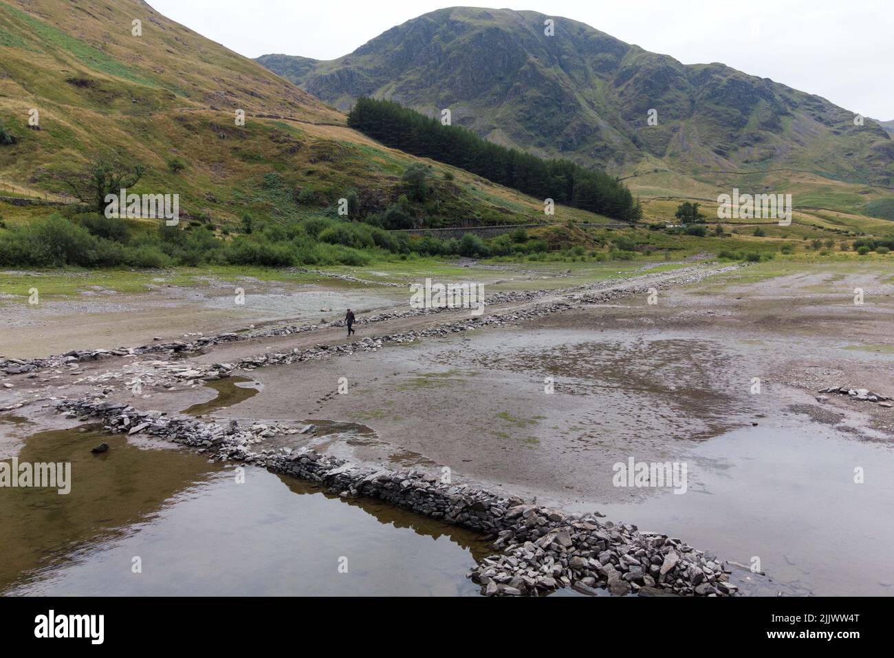 Haweswater, Cumbria, Angleterre, 28 juillet 2022. Les ruines de Mardale ...