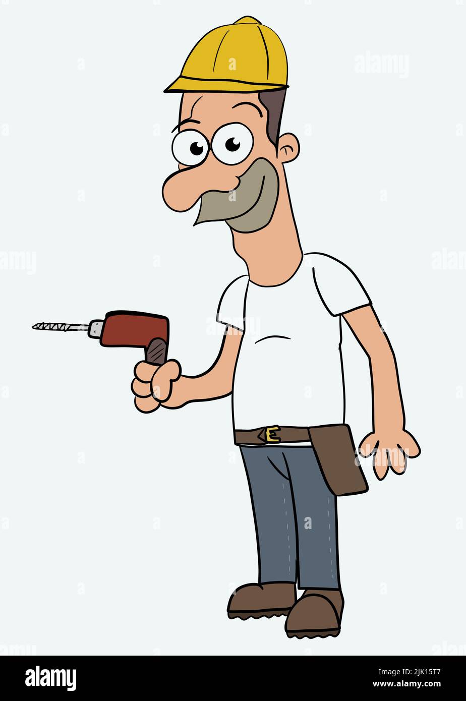 homme avec un outil de perceuse électrique dessin animé personnage ...