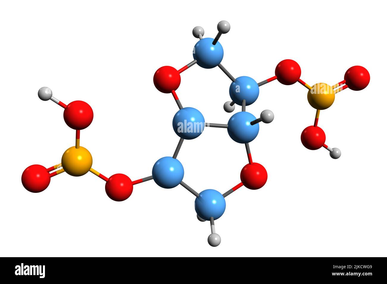 3D image de la formule du squelette de dinitrate d'isosorbide ...