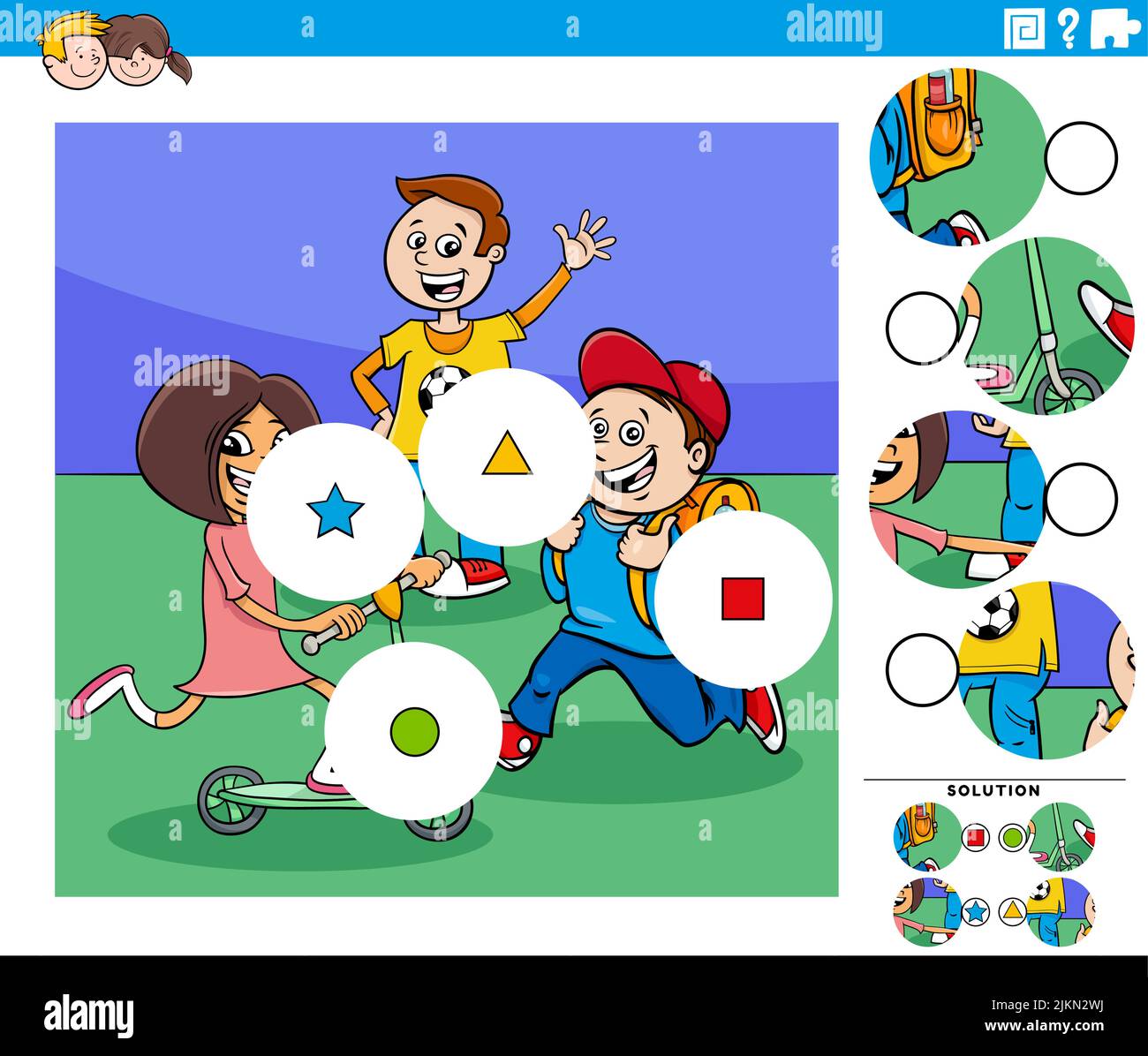 Illustration de dessin animé de l'éducation match les pièces puzzle jeu ...