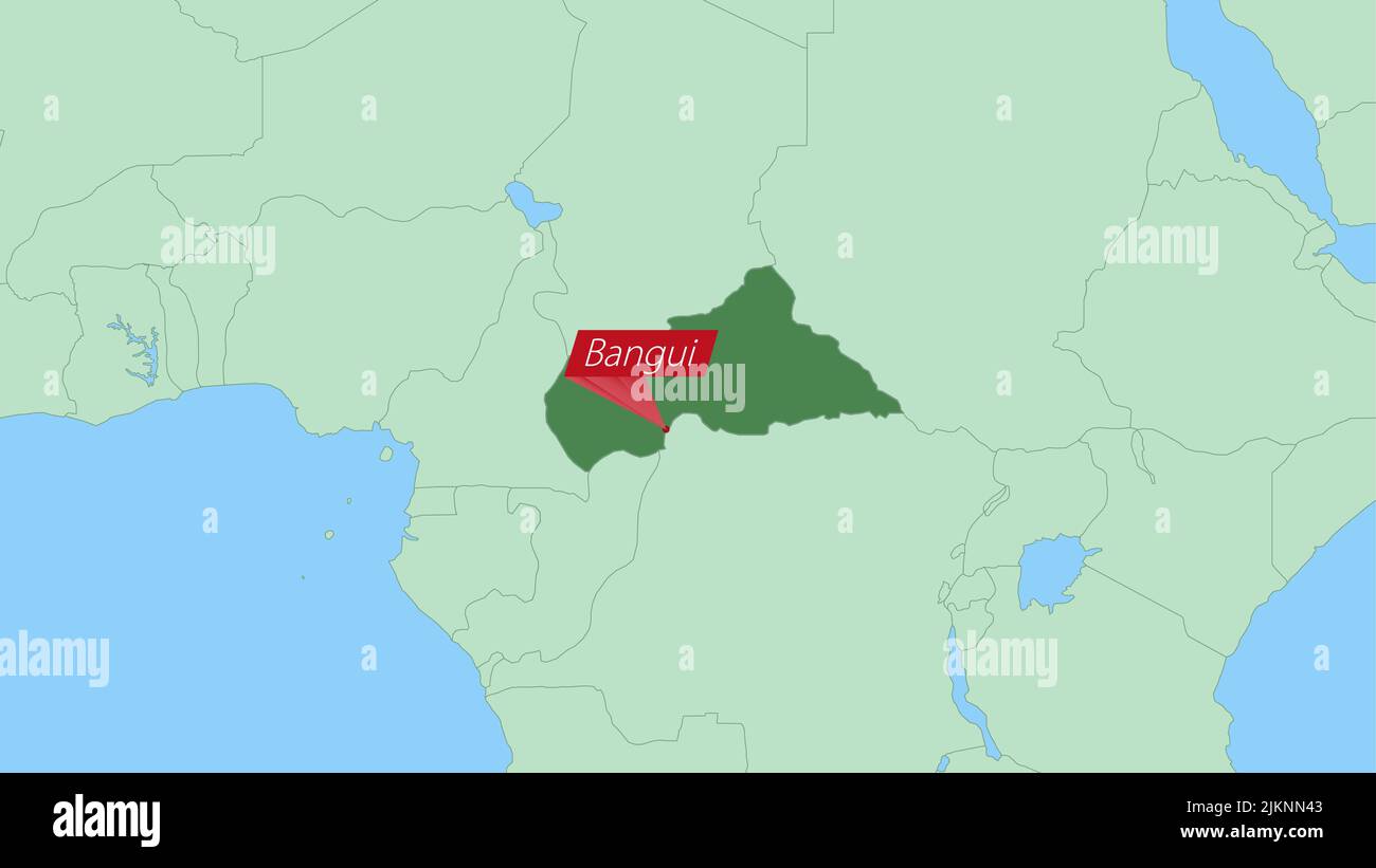 Carte de la République centrafricaine avec PIN de la capitale du pays ...