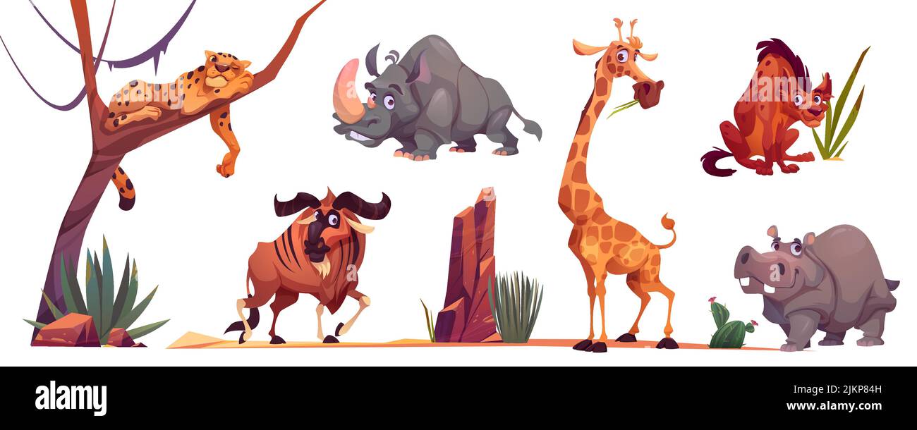 Animaux sauvages africains, personnages de zoo. Illustration de dessin ...