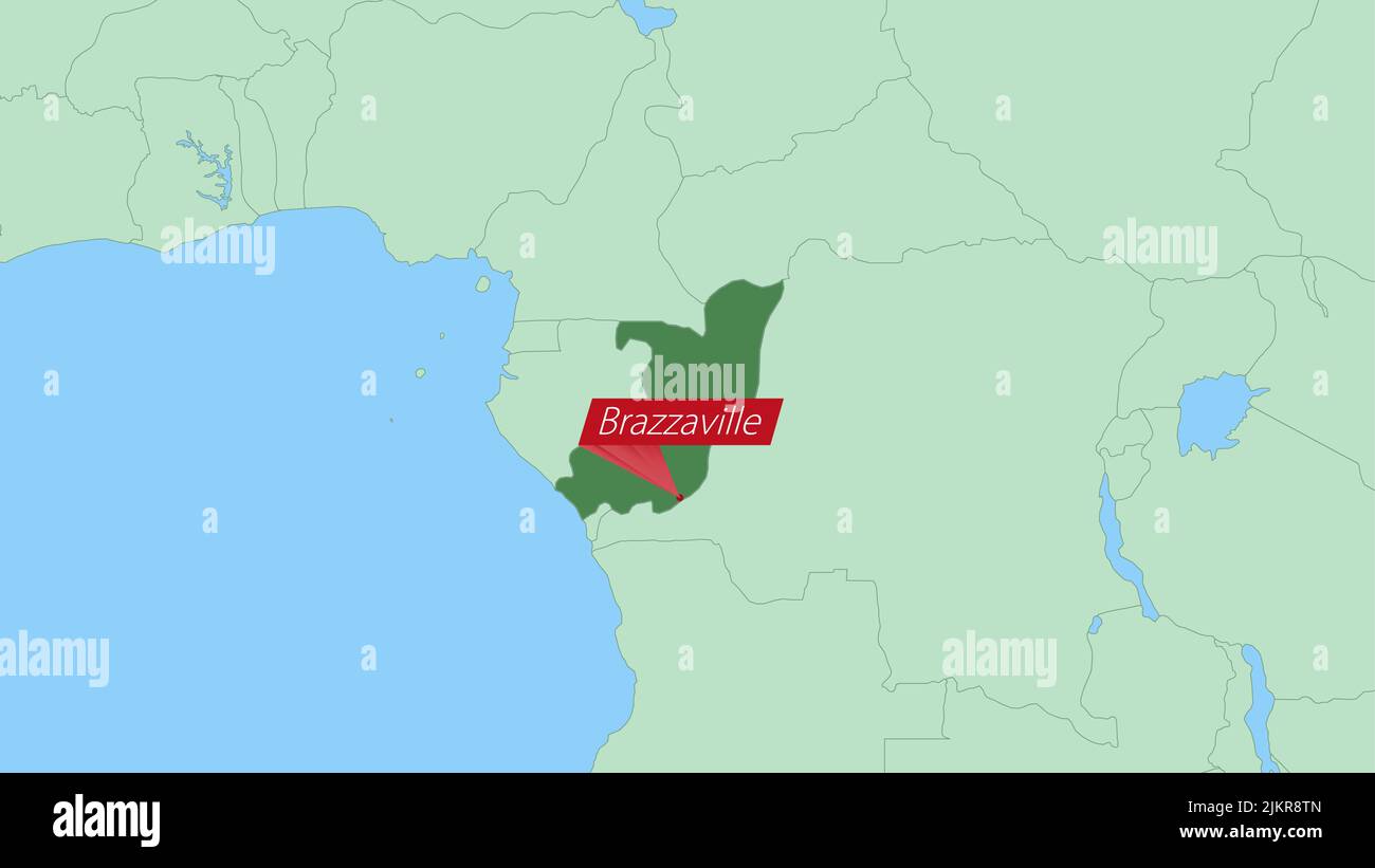 Carte du Congo avec PIN de la capitale du pays. Congo carte avec pays ...