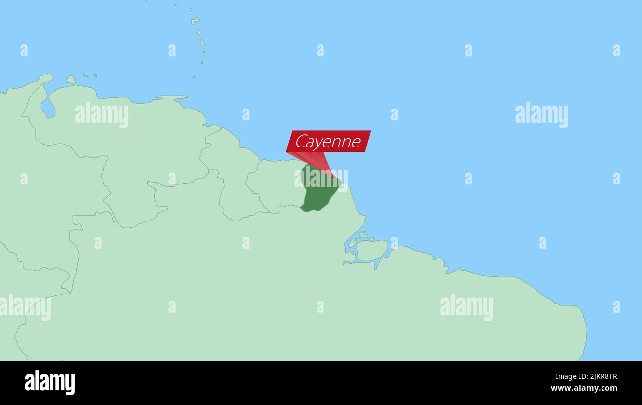 Carte de la Guyane française avec PIN de la capitale du pays. Guyane ...