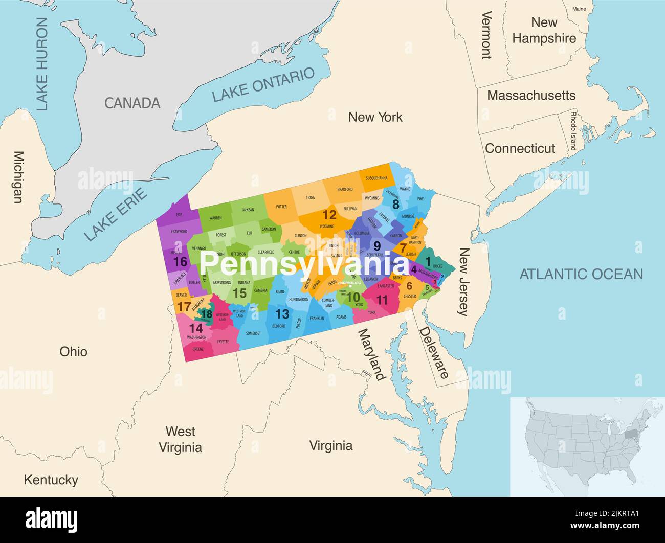 Carte pennsylvanie Banque d'images vectorielles - Alamy
