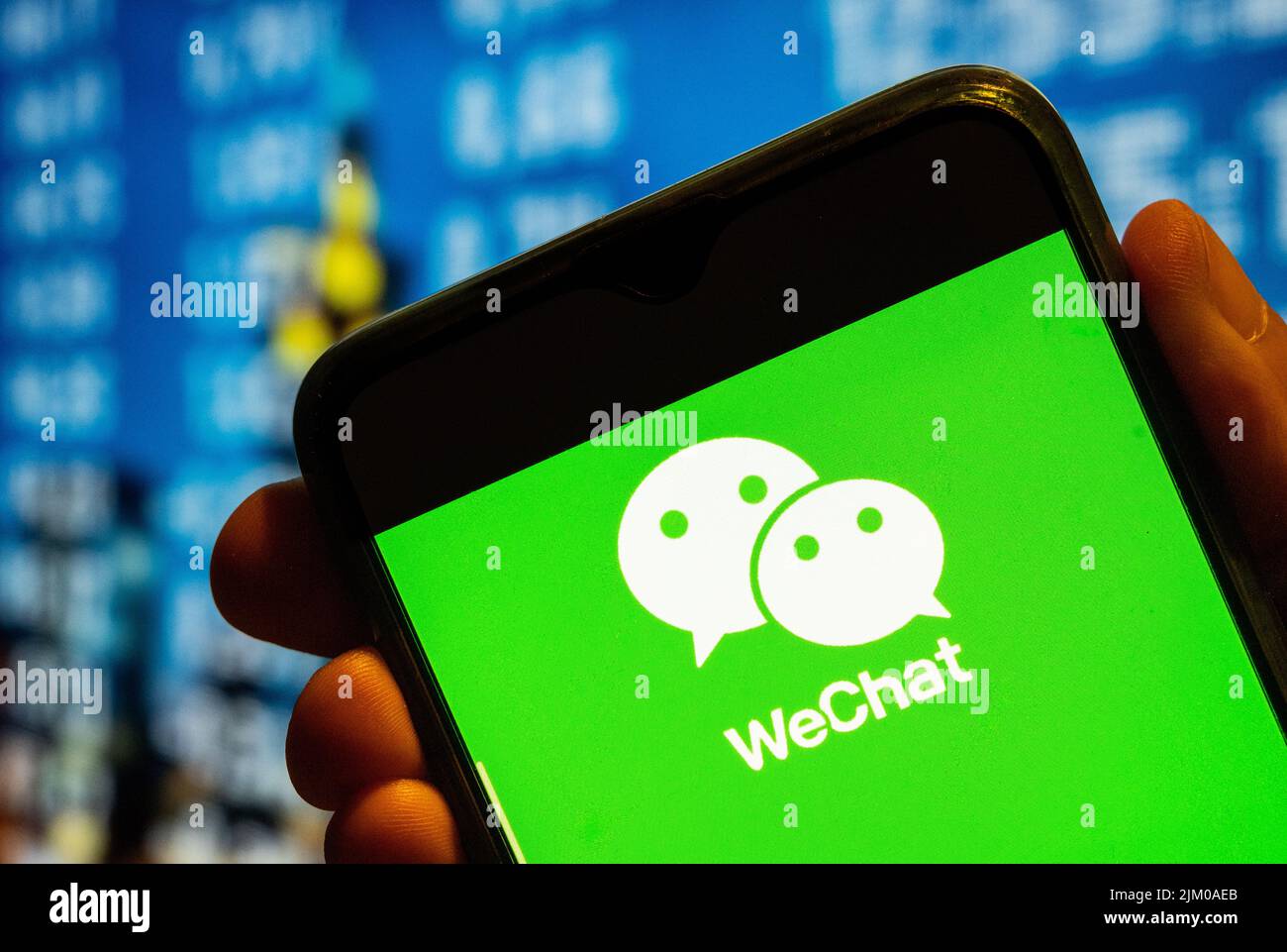 Dans cette illustration, le logo de l'application chinoise de messagerie polyvalente, de réseaux ...