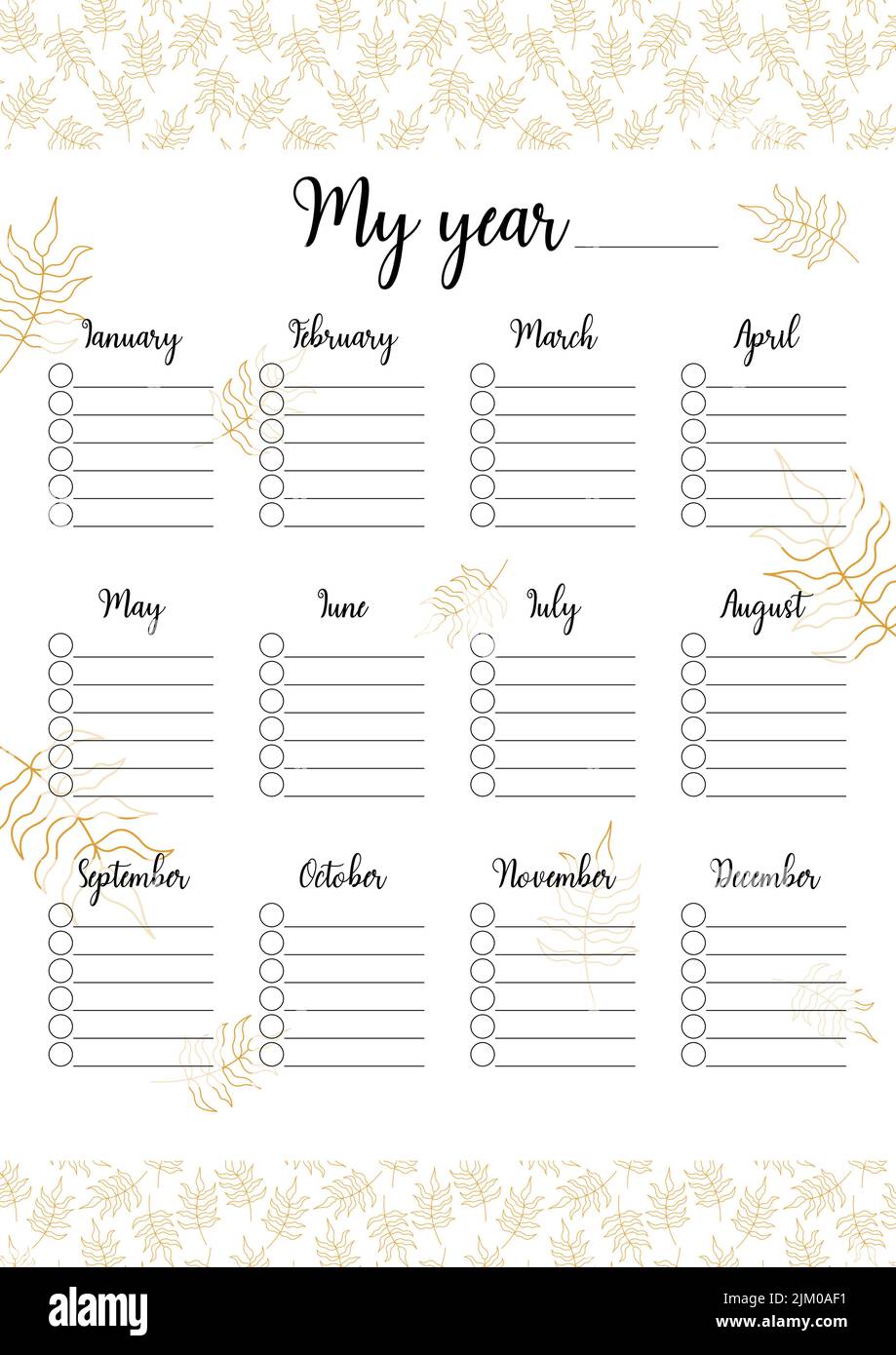 Modèle de planificateur d'année isolé. Organisateur de tâches ...