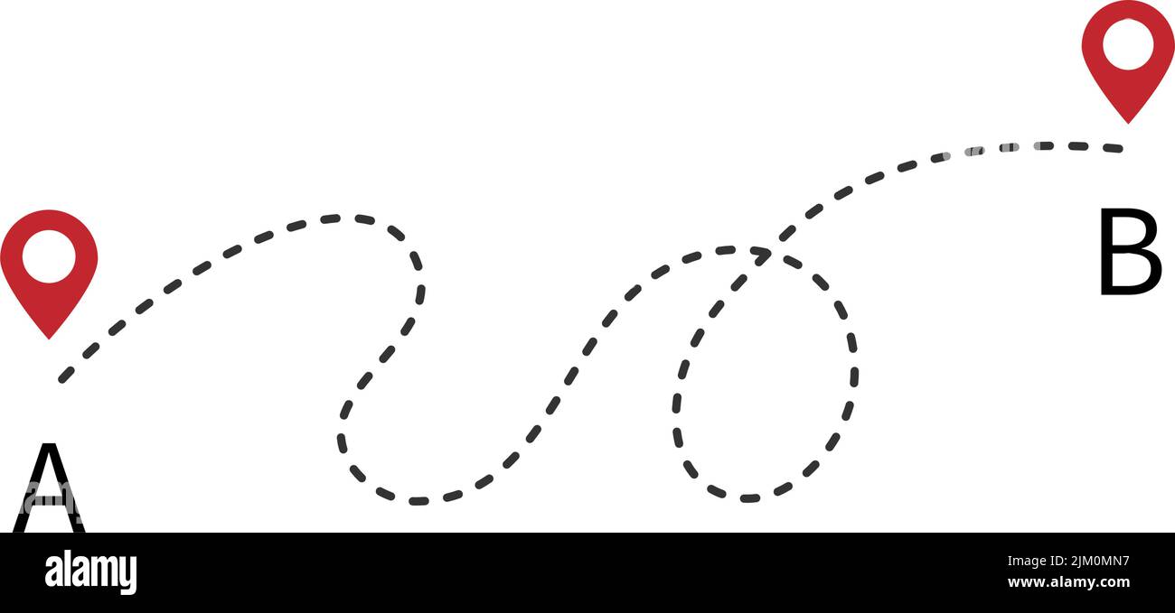 Ligne pointillée courbe entre Le chemin A et le chemin B du début à la ...