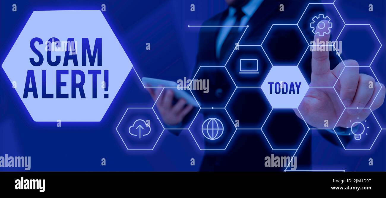 Affichage conceptuel alerte d'escroquerie. Idée d'affaires ...