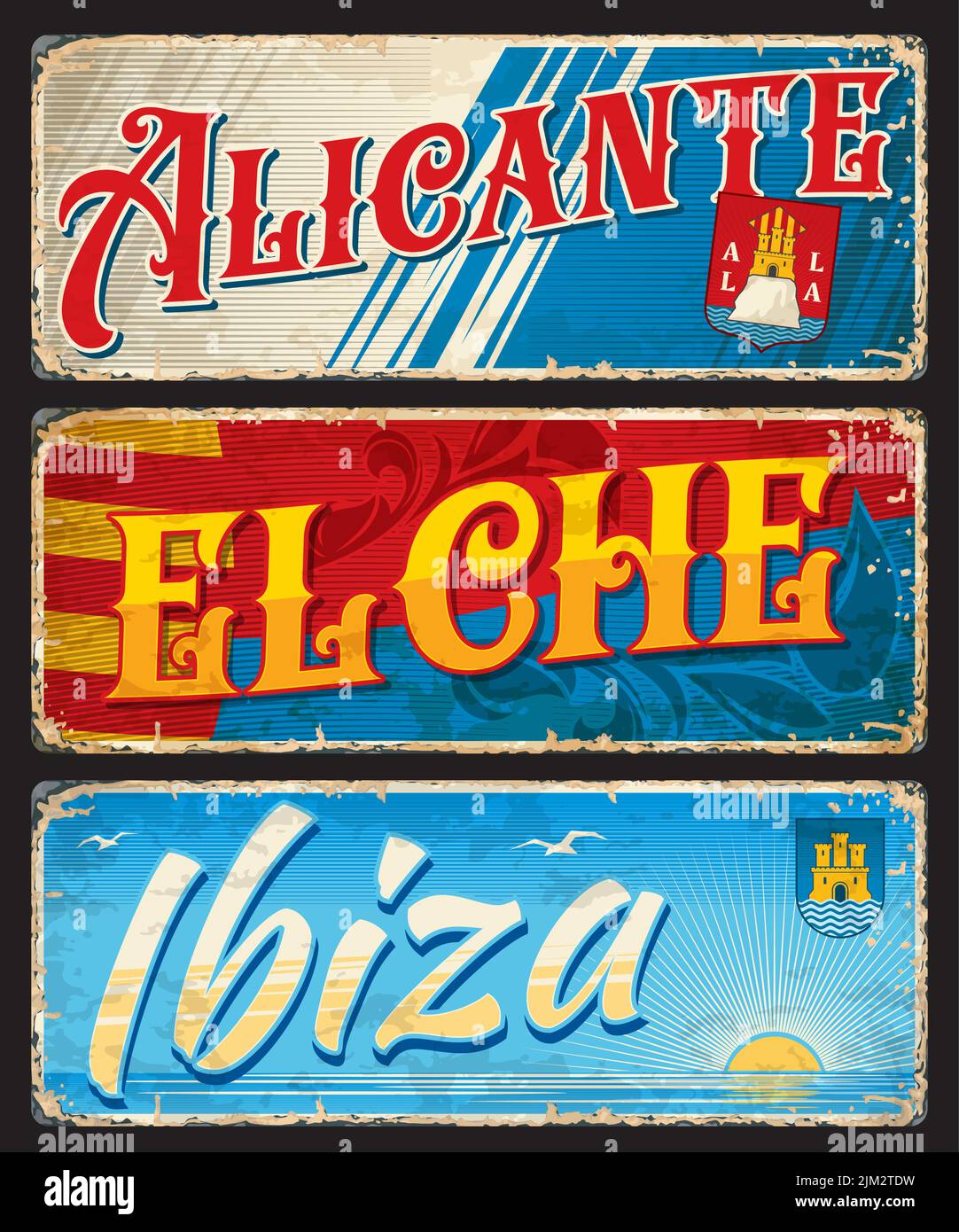 Alicante, Elche, Ibiza, plaques et autocollants de voyage espagnols ...