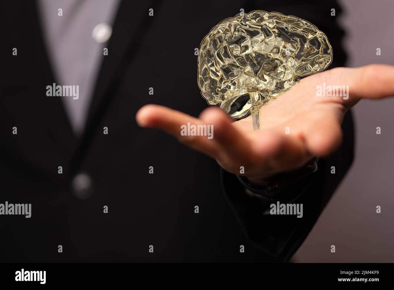 Un hologramme d'un 3D a rendu le cerveau humain planant sur la main d'une personne - un concept ...