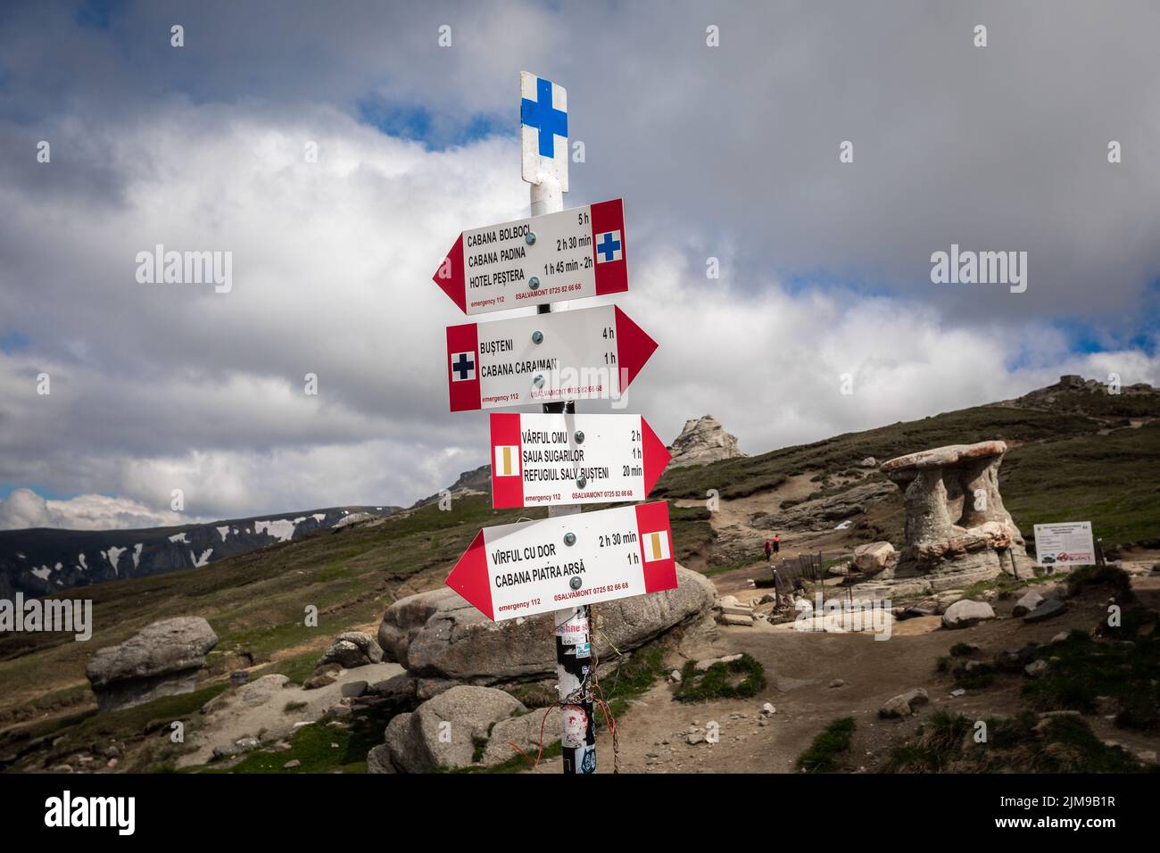 Panneau de direction du sentier sur le parc naturel Bucegi près de ...