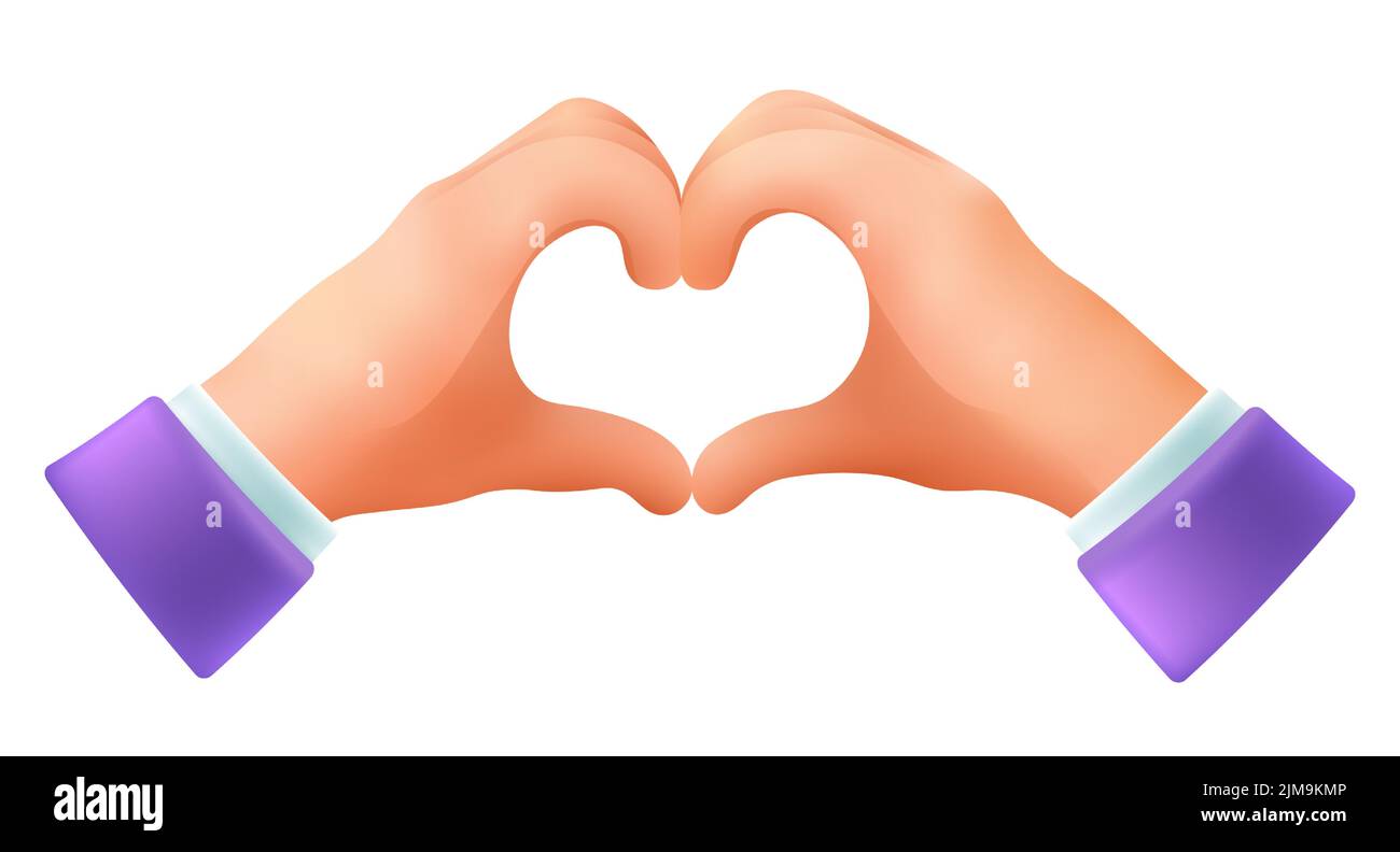 Mains faisant coeur signe avec les doigts 3D icône de style de dessin ...