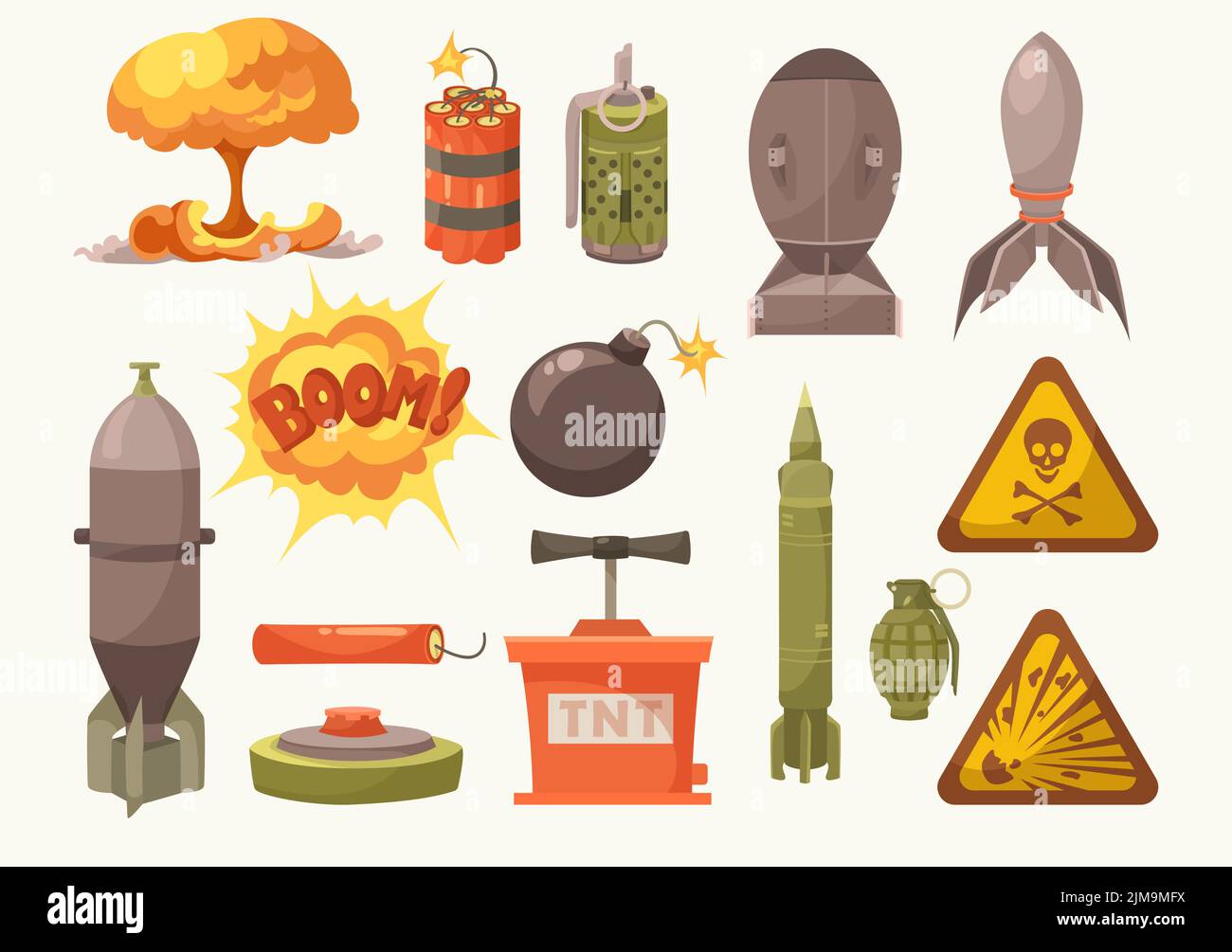 Jeu d'illustrations de dessin animé explosif et redoutable. Bombe, mine ...