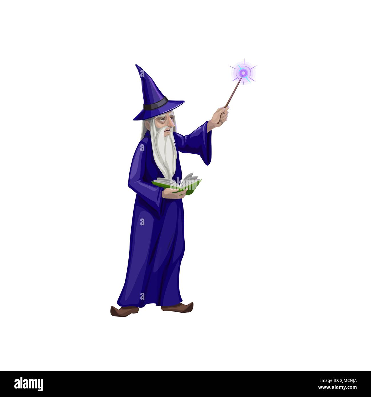 Ancien magicien avec baguette, assistant de caractère de faire sort à ...