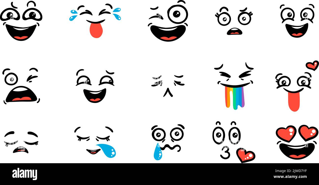 Différents jeux d'émoticônes de dessin animé. Doodle visages, yeux et ...