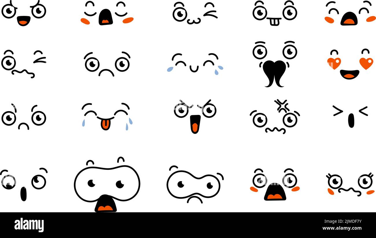 Différents jeux d'émoticônes de dessin animé. Doodle visages, yeux et ...