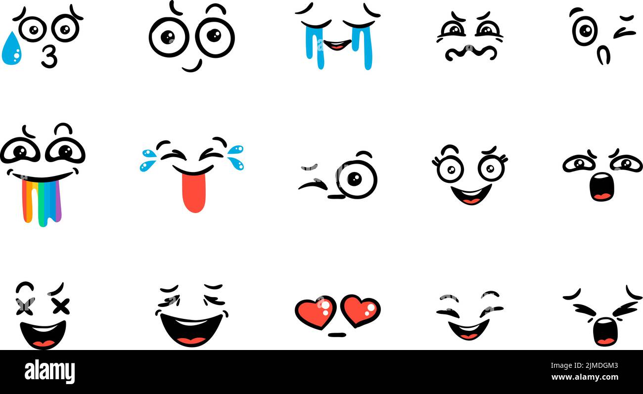 Différents jeux d'émoticônes de dessin animé. Doodle visages, yeux et ...