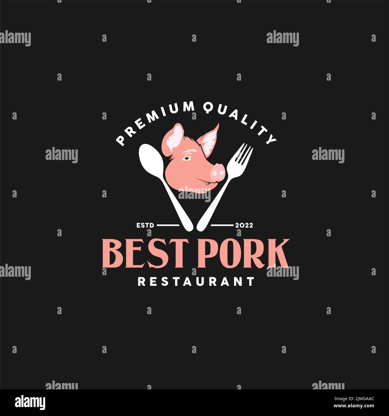 Logo du restaurant de porc avec tête de cochon et coutellerie Icon ...