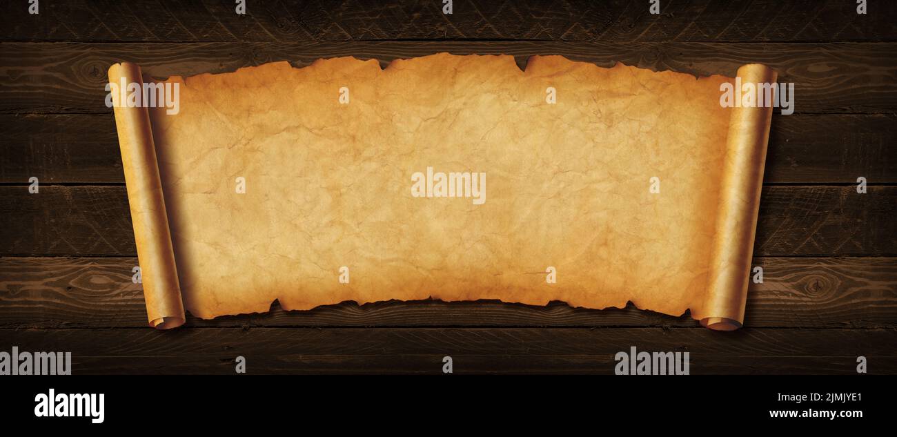 Ancienne banderole horizontale papier. Rouleau de parchemin sur une ...