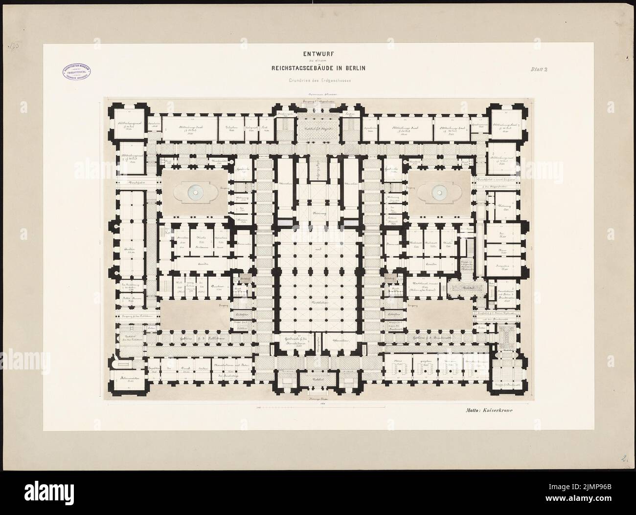 Gorgolewski Zygmunt (1845-1903), Reichstag, Berlin (sans date): Grundriss EG 1: 100. Tuche ...