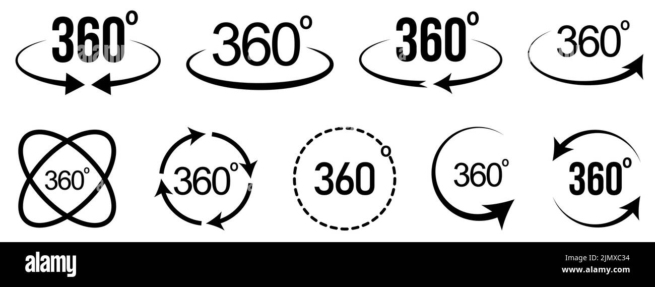 Ensemble d'icônes de vues à 360 degrés. Signes avec des flèches pour ...